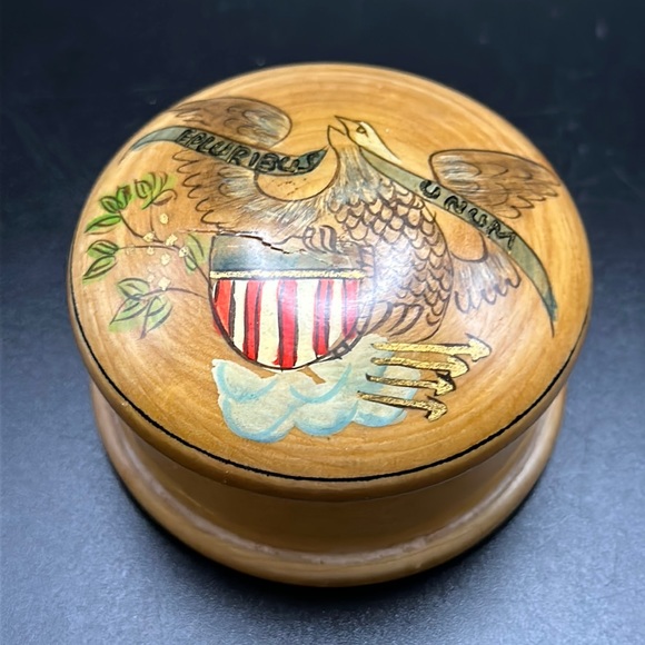 Accents | Wood Turned Hand Painted Trinket Box Patriotic E Pluribus ...